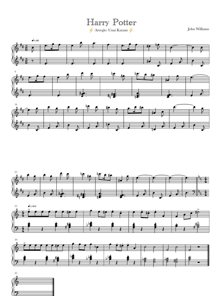 Partitura Piano Harry Potter Medley John Williams | PDF