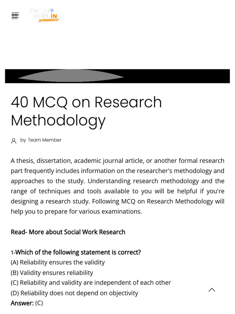 40 MCQs on Research Methodology | PDF