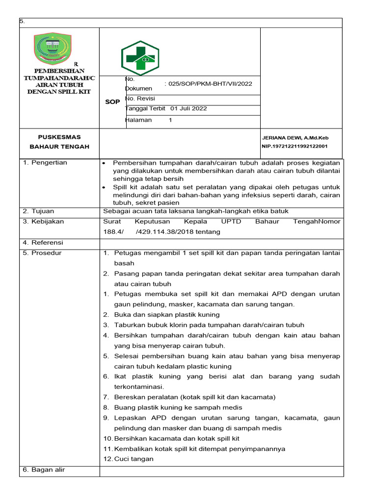 Sop Penggunaan Spill Kit | PDF