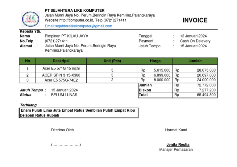 Contoh Invoice Penagihan Pembayaran | PDF
