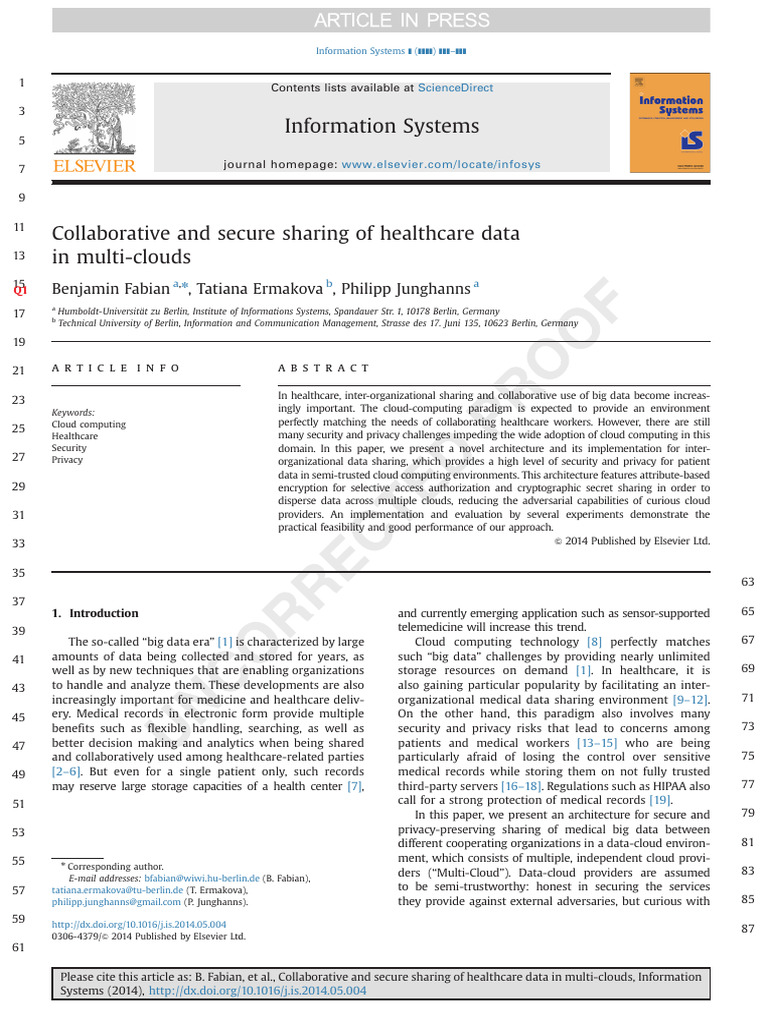 1 Collaborative and Secure Sharing of Healthcare Data in Multi-Clouds | PDF | Medical Record ...