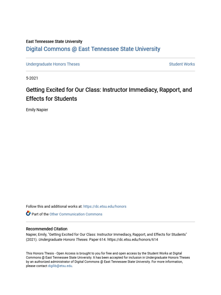 Instructor Immediacy and Student Rapport | PDF | Credibility | Cronbach ...