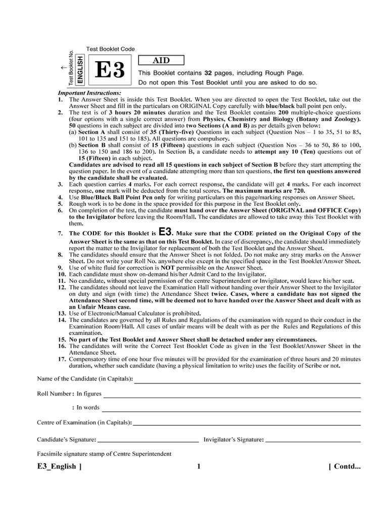 NEET 2023 Question Paper E3 | PDF