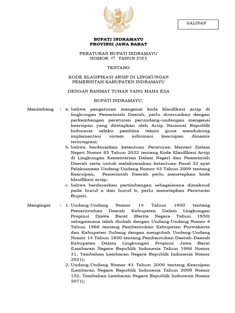 Perbup Klasifikasi Imy (Salinan) No.17 Tahun 2023 | PDF
