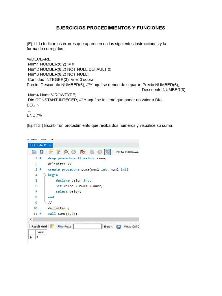 Errores y Ejercicios de PL/SQL | PDF