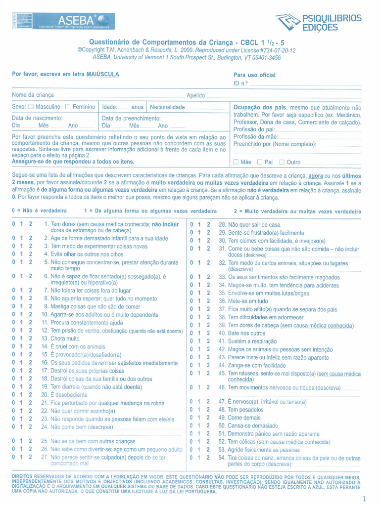 CBCL - 1-5 Anos | PDF