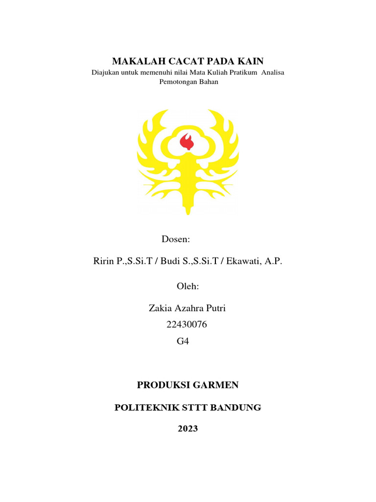 Makalah Cacat Pada Kain | PDF