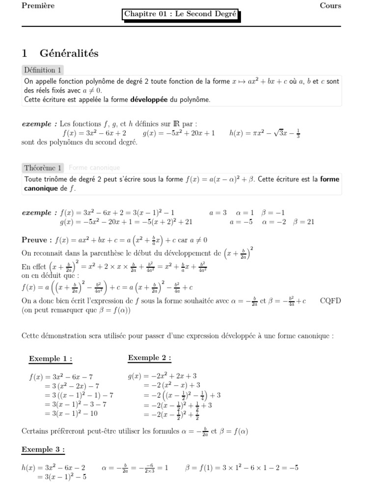 Chapitre 1 Cours - Second Degré | PDF