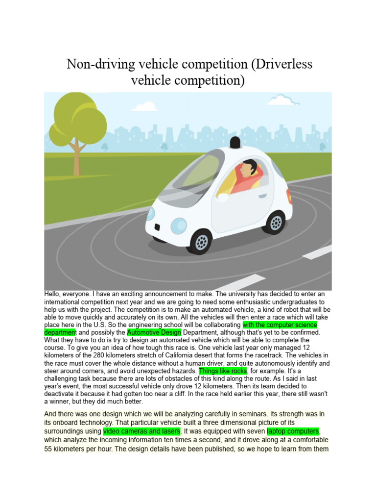 Non Driving Vehicle Competition | PDF