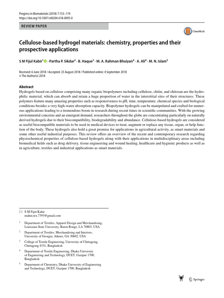 Cellulose Based Hydrogel Materials: Chemistry, Properties and Their ...