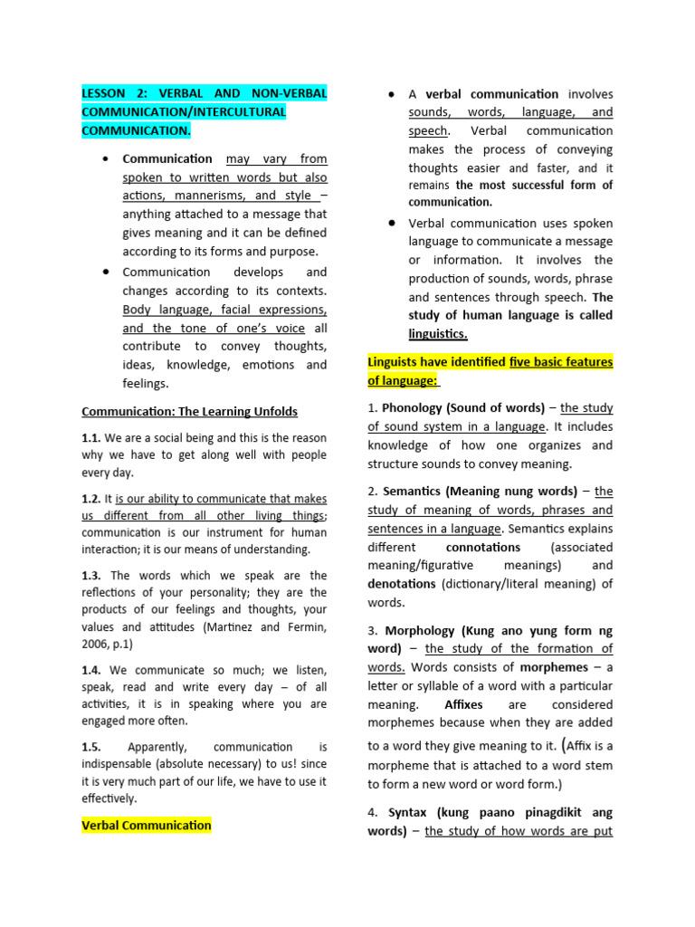 Verbal and Non-Verbal Communication | PDF | Communication | Nonverbal ...
