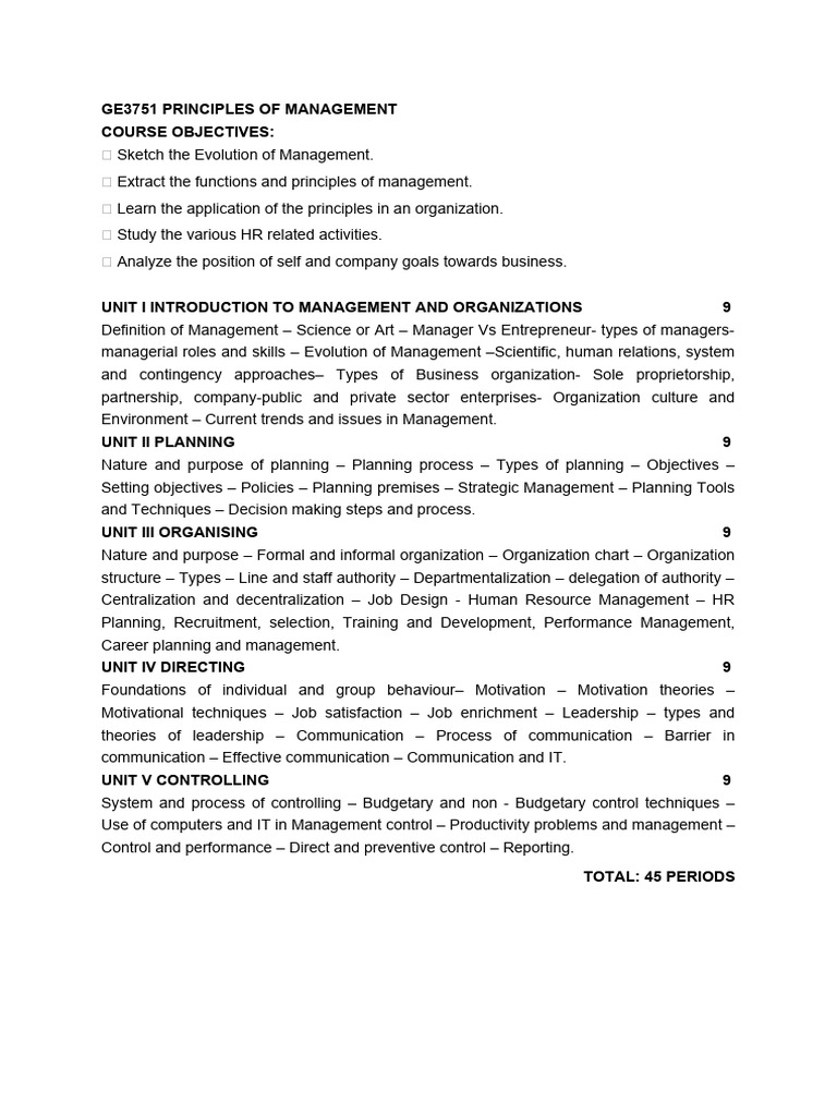 Ge3751 Principles of Management | PDF