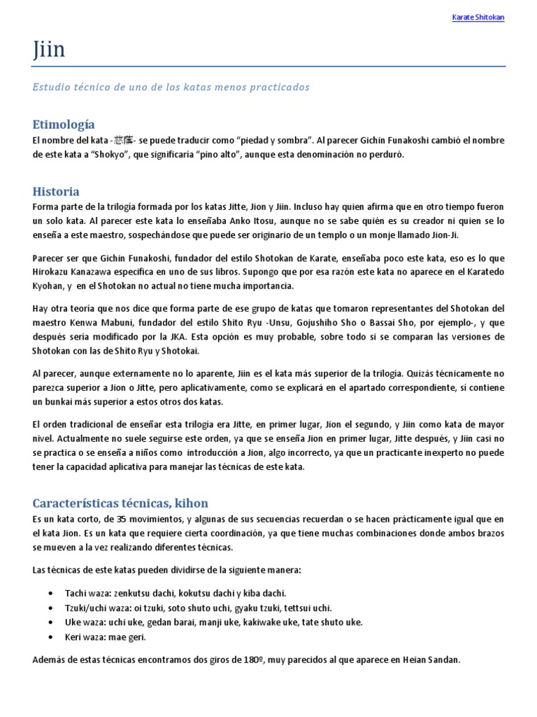 Análisis del Kata Jiin en Shotokan | PDF | Shotokan | Kárate