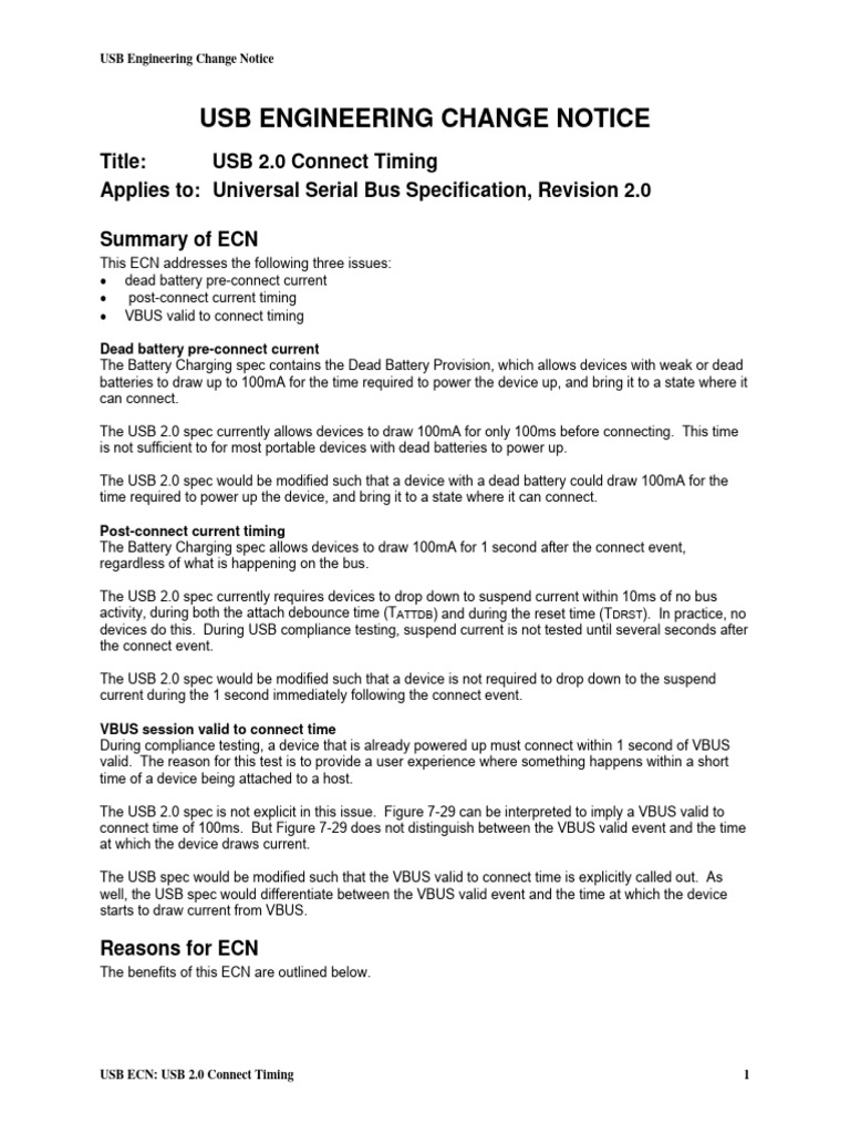 USB 2.0 Connect Timing ECN | PDF | Usb | Manufactured Goods