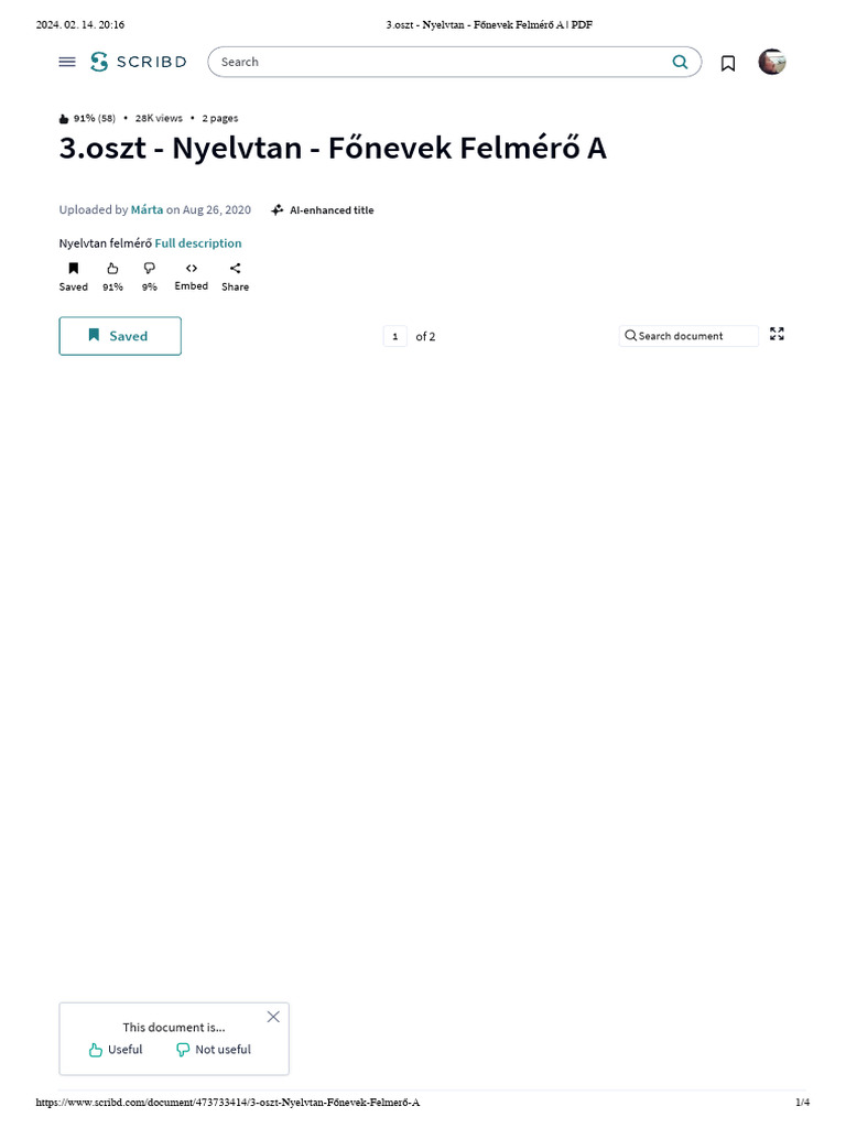 3.oszt - Nyelvtan - Főnevek Felmérő A - PDF | PDF