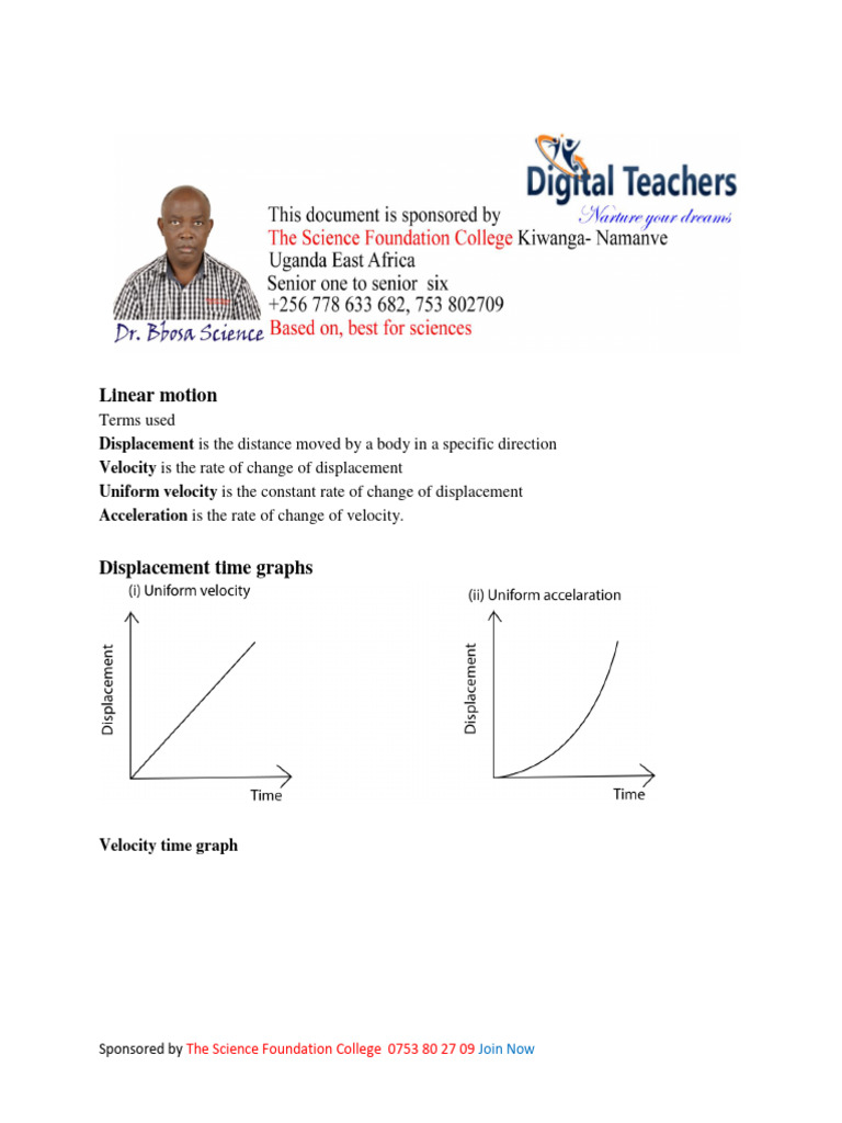 Linear Motion Equations and Examples | PDF | Teaching Methods & Materials | Science & Mathematics