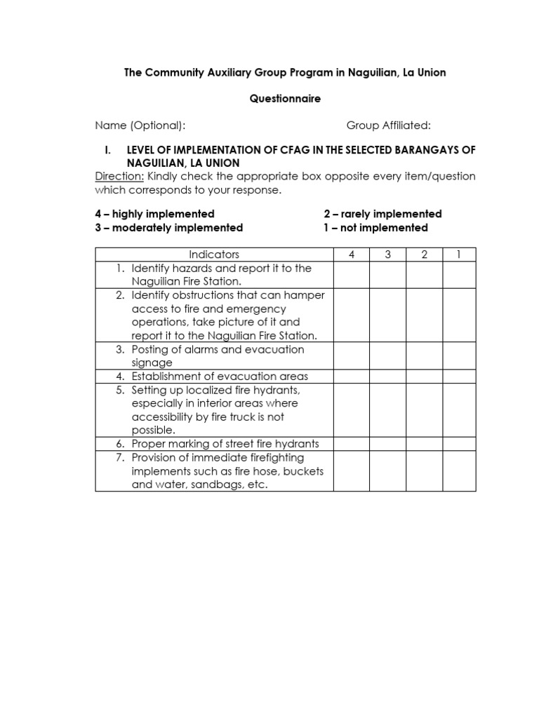 Questionnaire Cfag | PDF | Emergency Evacuation | Firefighting
