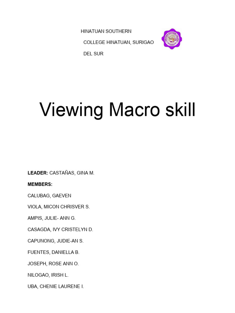 Understanding Macro Viewing Skills | PDF | Composition (Visual Arts ...