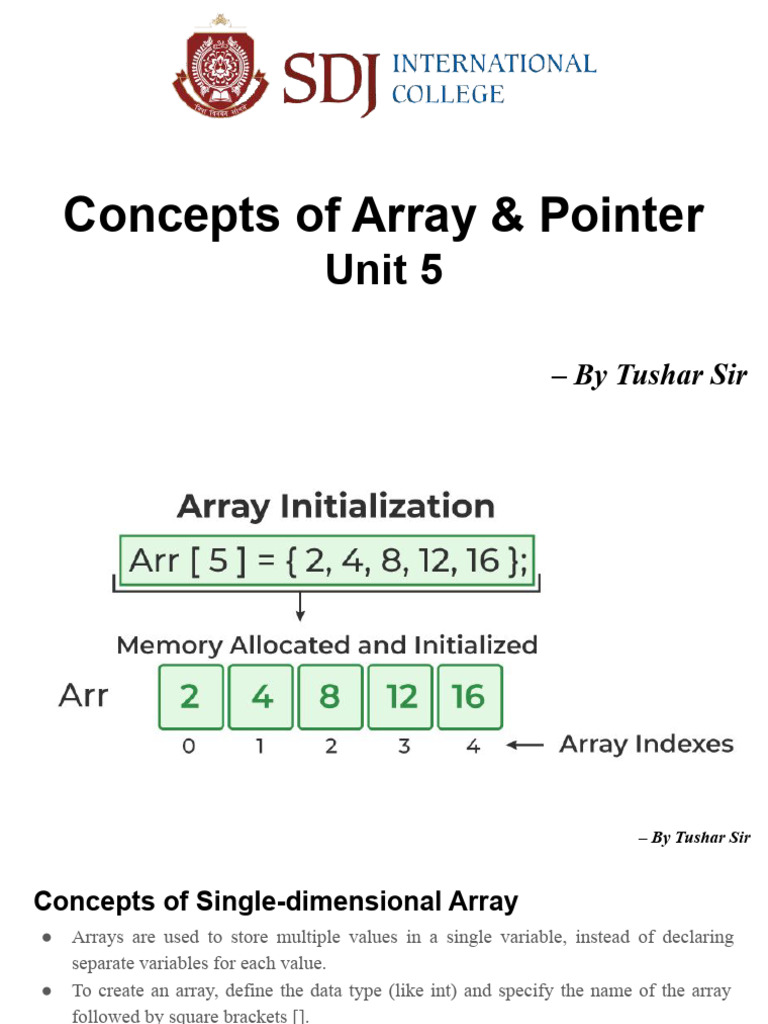 UNIT-5 Concepts of Arrays and Pointer | PDF | Teaching Methods & Materials