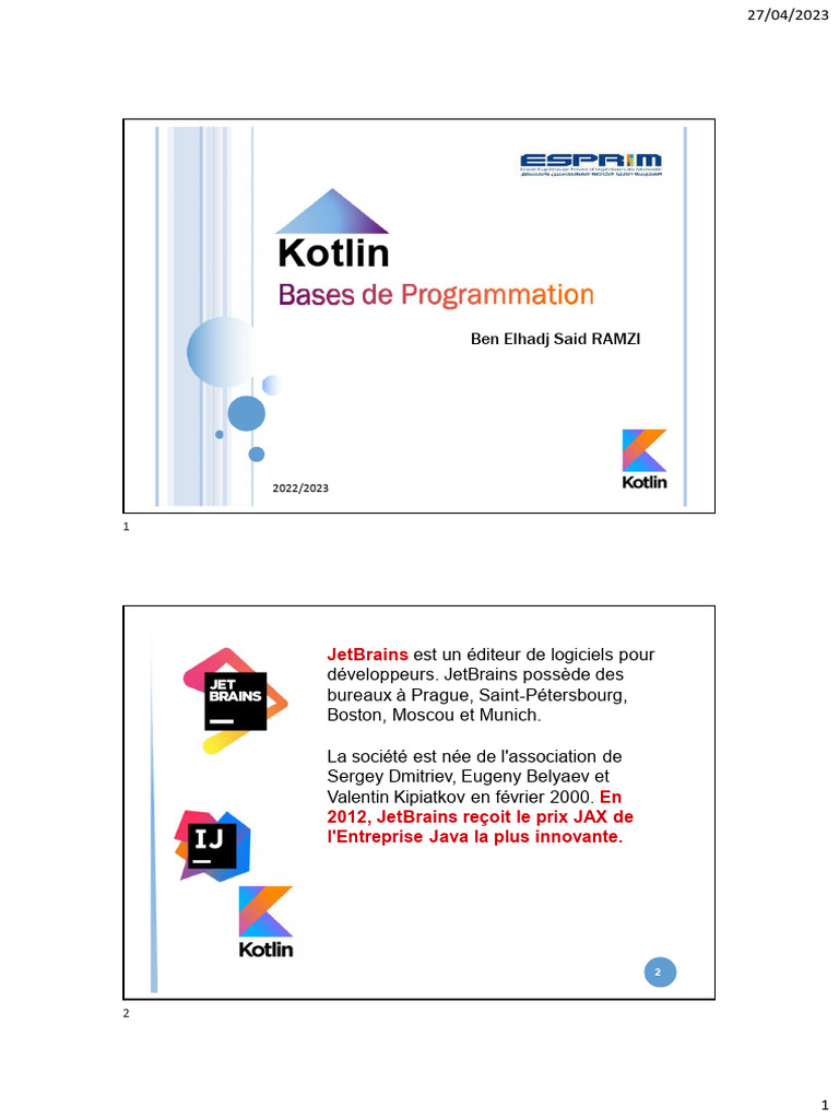 Chapitre 1 Kotlin | PDF