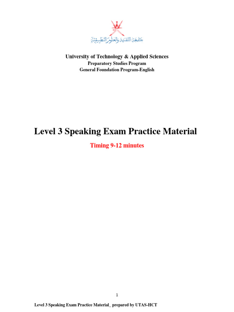 L3 Speaking Exam Practice Material-Dec2021 | PDF | Career & Growth