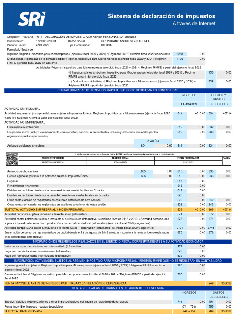Declaracion Regimen Rimpe | PDF | Impuestos | Impuesto sobre la renta