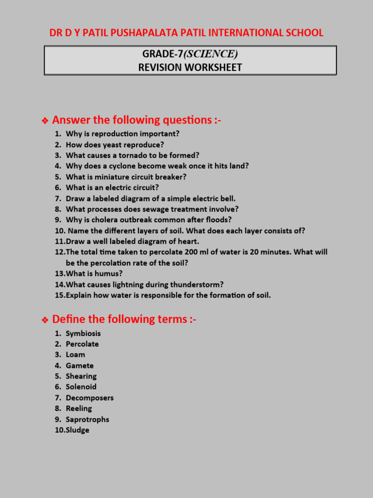 Science Revision Worksheet | PDF