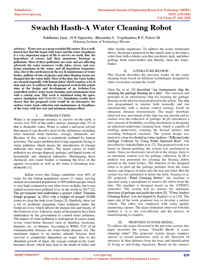 Swachh Hasth-A Water Cleaning Robot | PDF | Water | Robotics