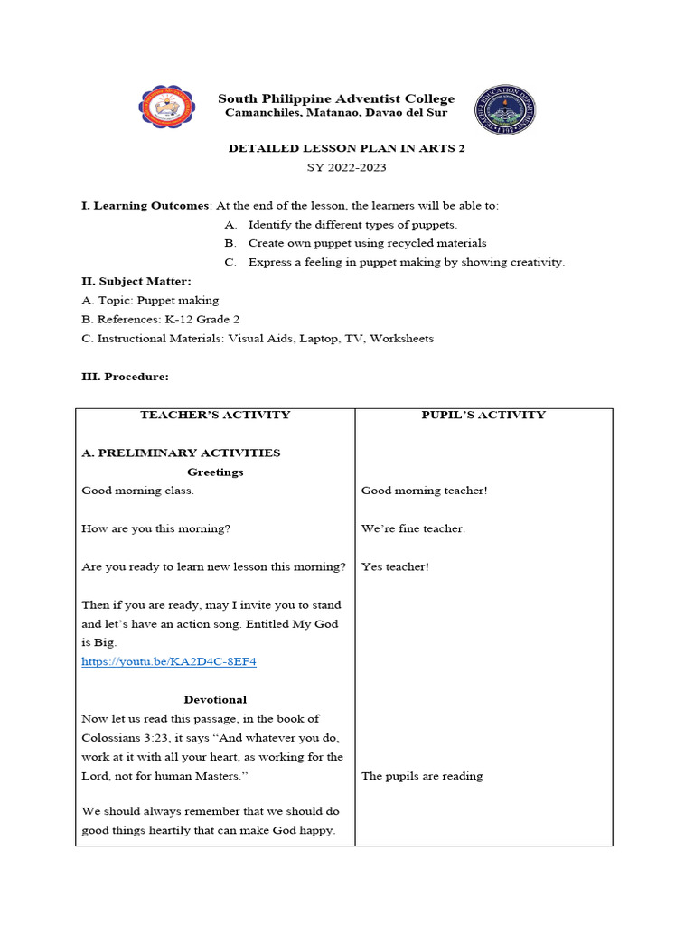Detailed Lesson Plan in Arts 2 | PDF
