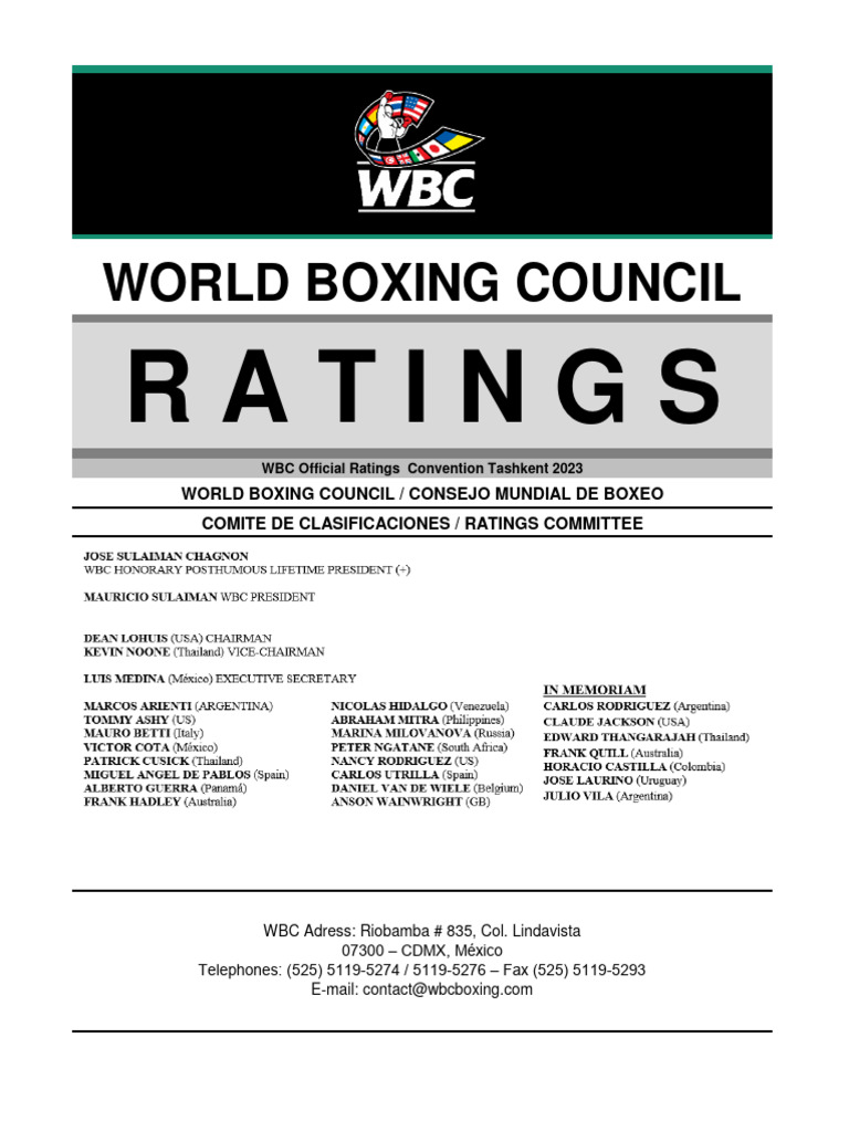 WBC Ratings Update 2023 | PDF | Boxing People | Boxing Champions