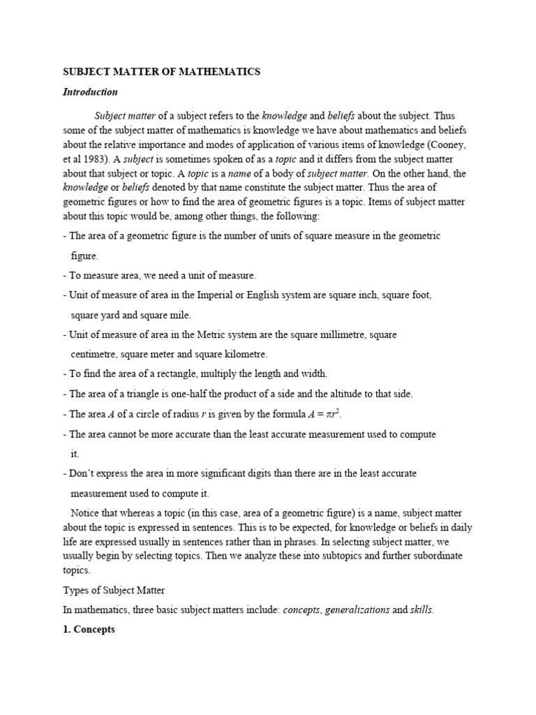 Unit 2 Subject Matter of Mathematics | PDF | Area | Mathematics