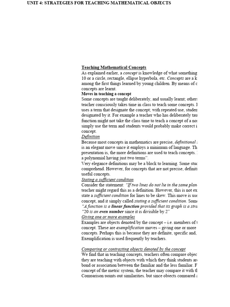 Unit 4 Strategies For Teaching Mathematical Objects | Download Free PDF | Vector Space | Hierarchy