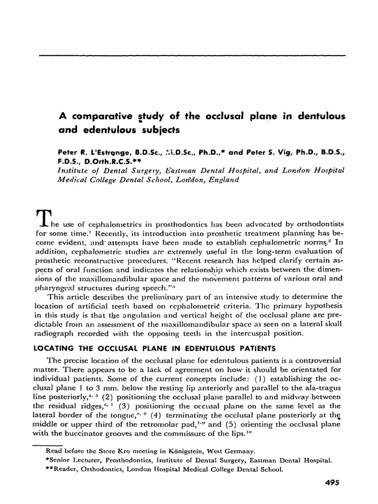 Occlusal Plane Study: Dentulous vs Edentulous | PDF | Standard ...