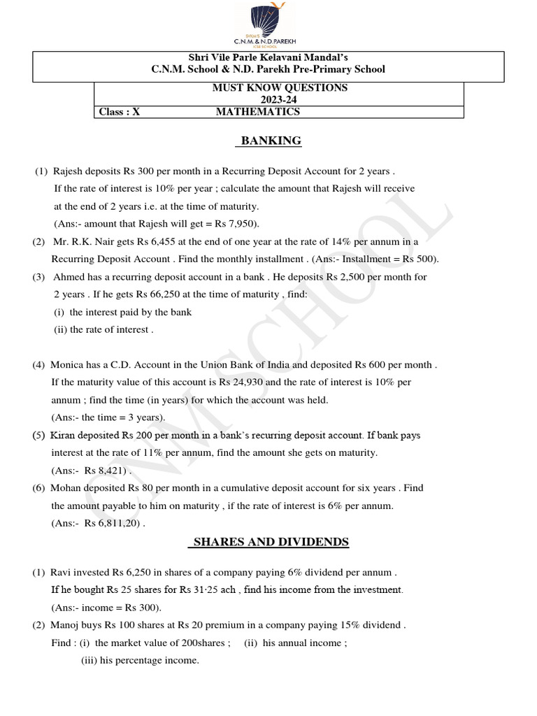 10 Must Know Mathematics 23-24 | PDF 10 Must Know Mathematics 23-24 | PDF