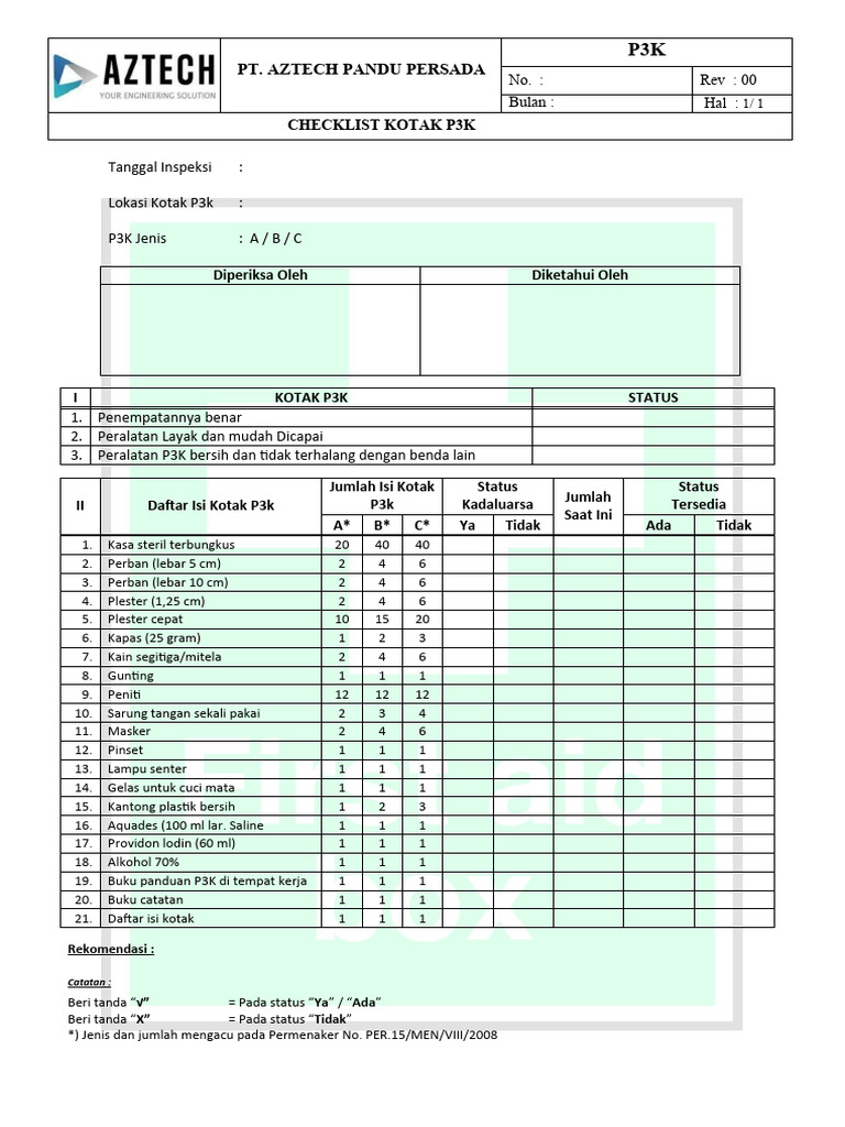 Checklist Kotak P3K | PDF