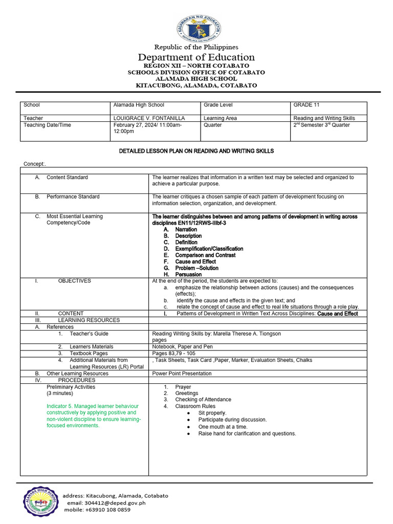 Lesson Plan On RWS Cause and Effect | PDF | Learning | Curriculum