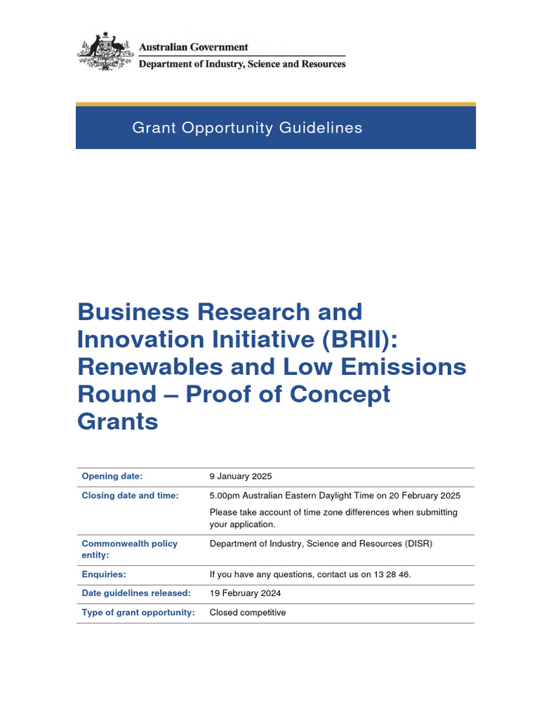 BRII Renewables and Low Emissions Grant Opportunity Guidelines - Proof ...