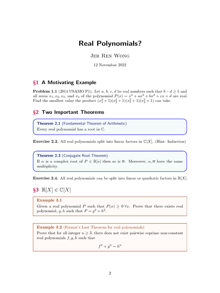 BIMO 1 2023 Senior A (Real Polynomials) | PDF | Polynomial | Factorization