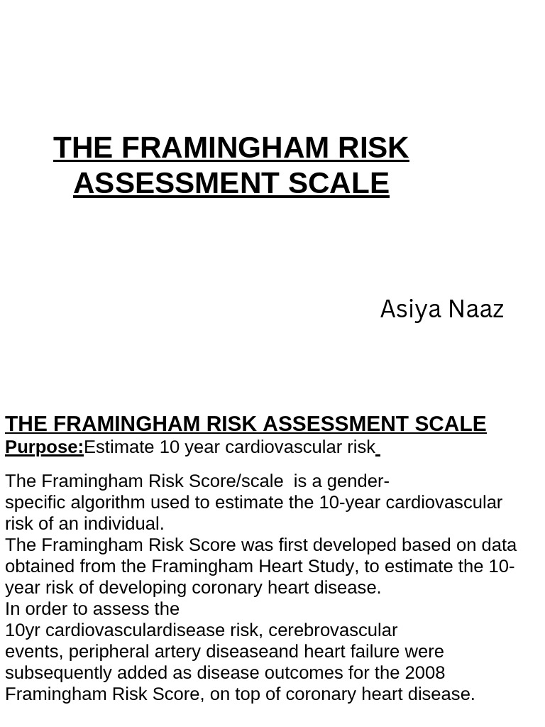 The Framingham Risk Assesment Scale | PDF