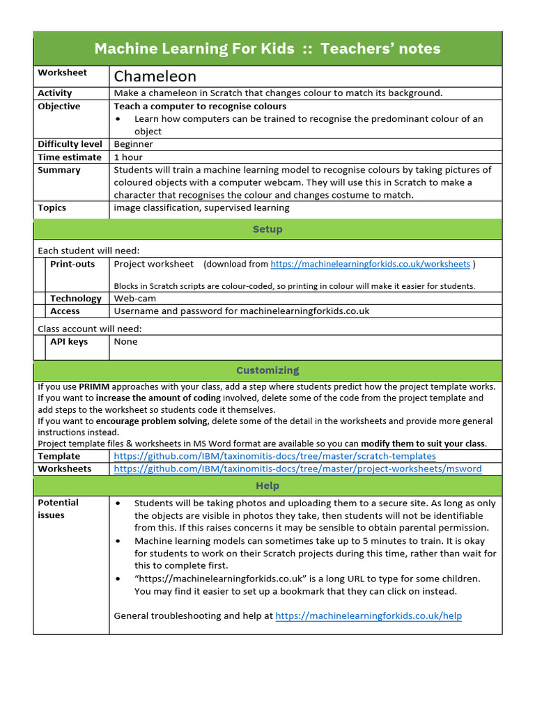 Teachersnotes Chameleon Pdf Scratch Programming Language