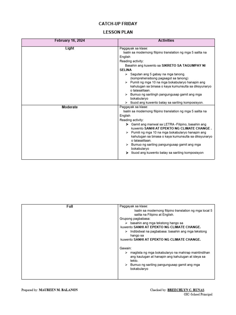 Catch Up Friday | PDF