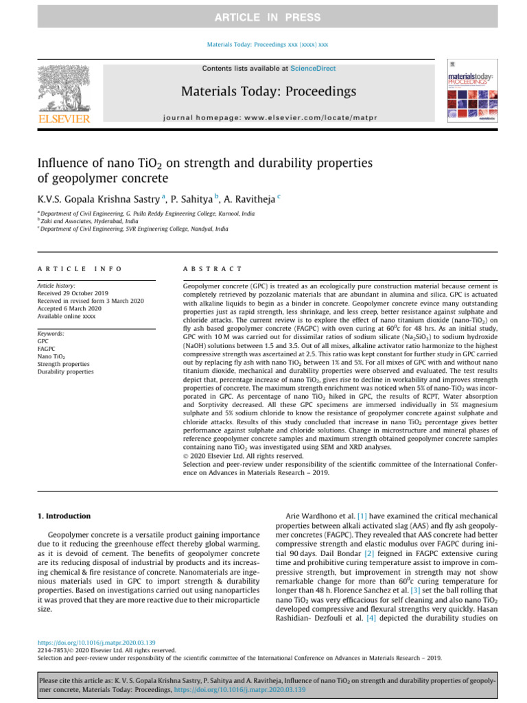 Influence of Nano TiO2 On Strength and Durability Properties | PDF ...