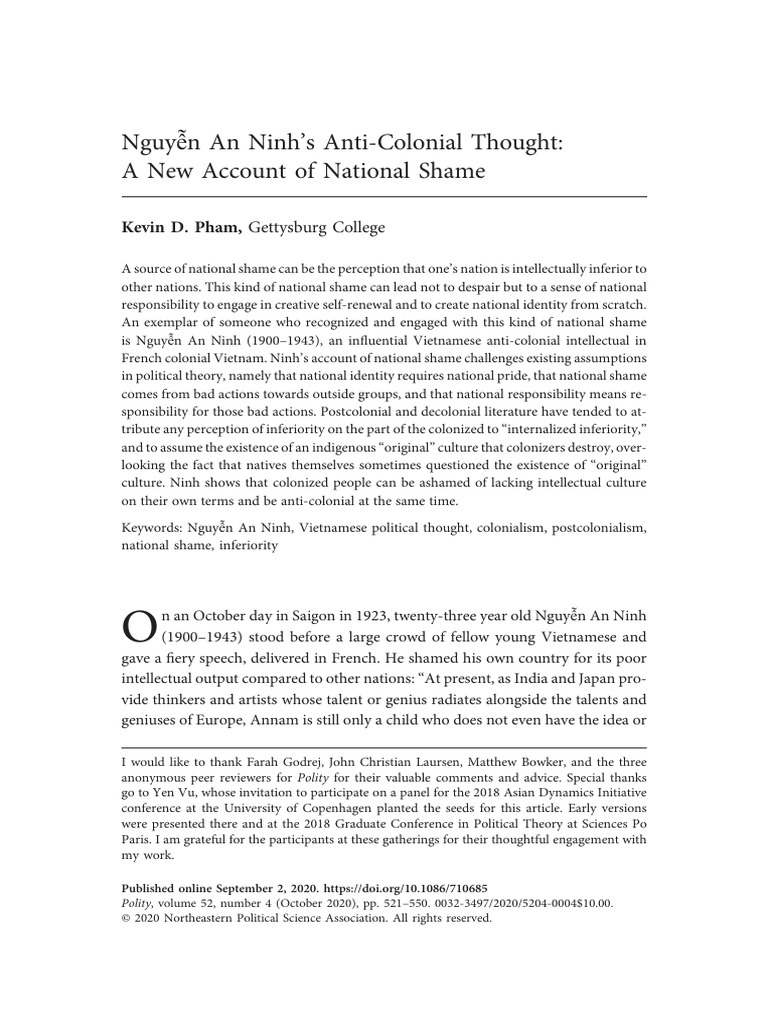 4.2 Pham 2020 Nguyen An Ninh's Anti-Colonial Thought | PDF | Shame | Vietnam