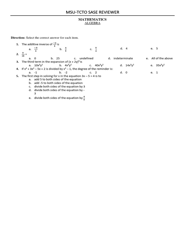 Algebra and Arithmetic Practice Test | PDF | Chloroplast | Cell (Biology)