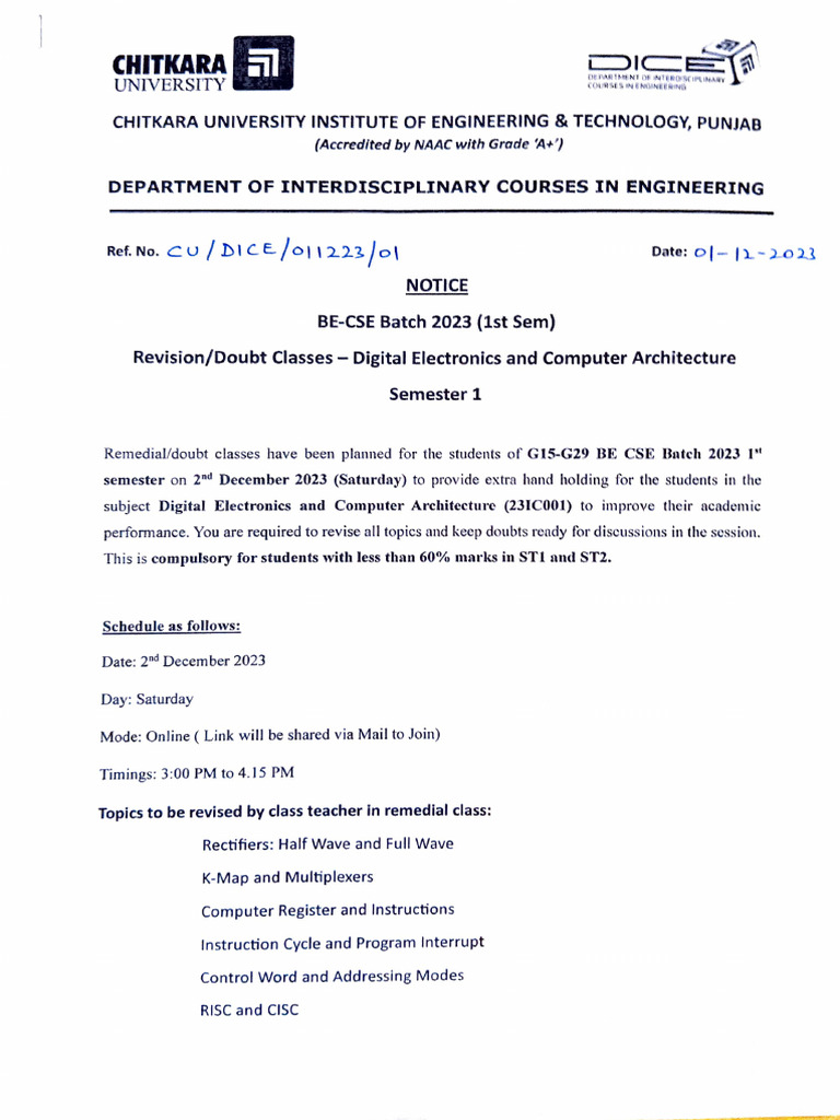 Remedial Classes for BE-CSE 1st Sem | PDF | Office Equipment | Computer ...