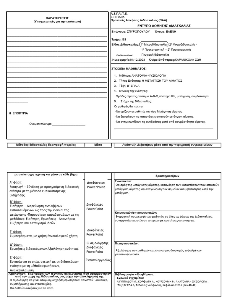 ΕΝΤΥΠΟ ΔΟΜΗΣΗΣ ΔΙΔΑΣΚΑΛΙΑΣ (12200) | PDF