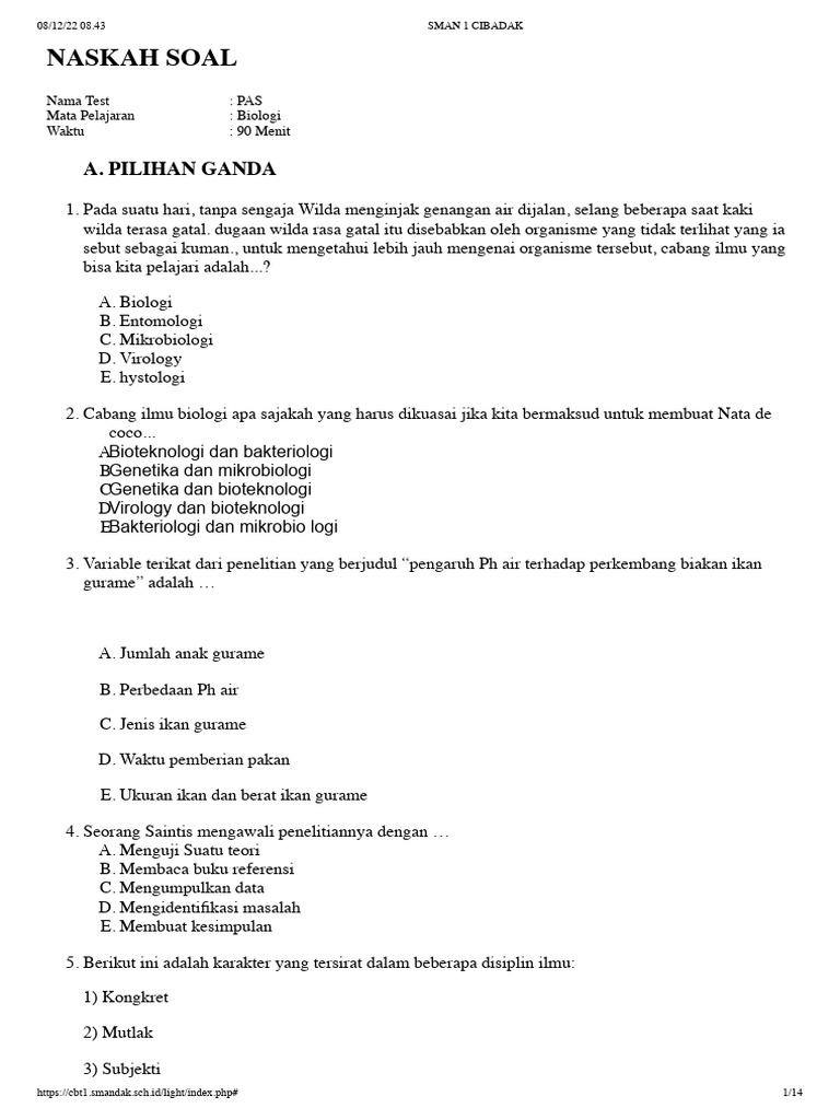 Soal PAS Biologi Kelas X | PDF