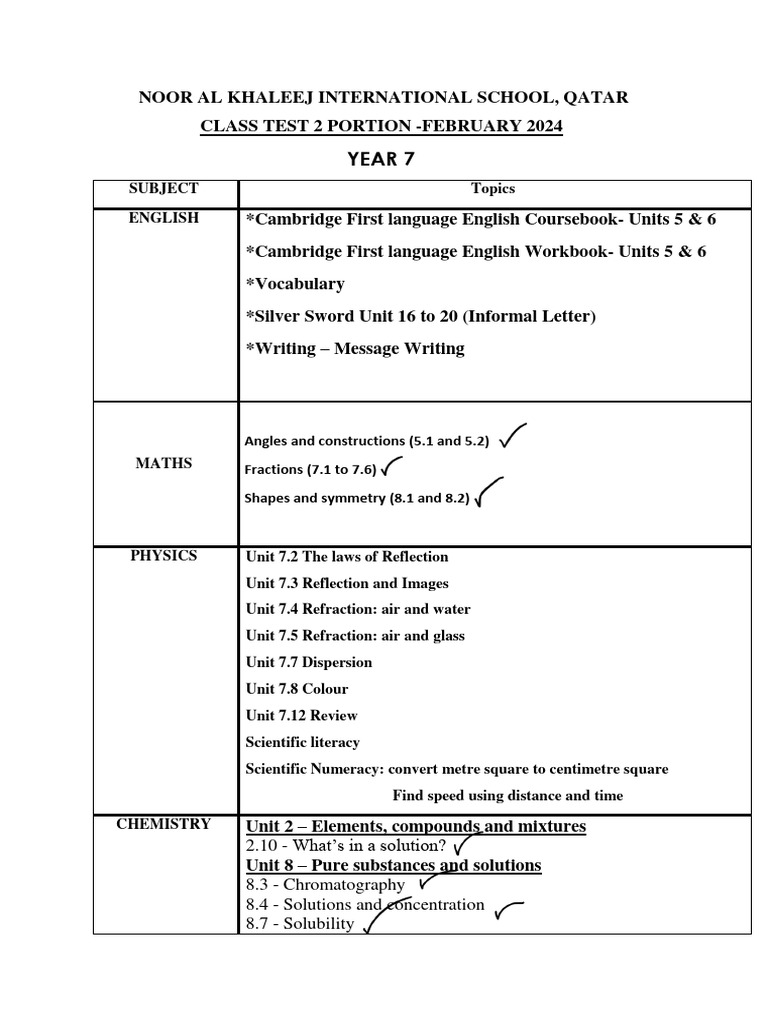 Class Test 2 Portion 7 2024 | PDF