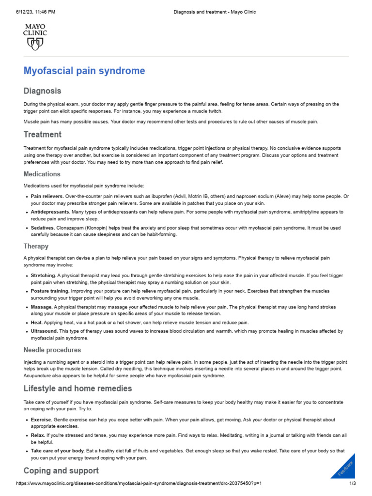 Myofascial Pain Syndrome - Diagnosis and Treatment - Mayo Clinic | PDF | Myofascial Trigger ...