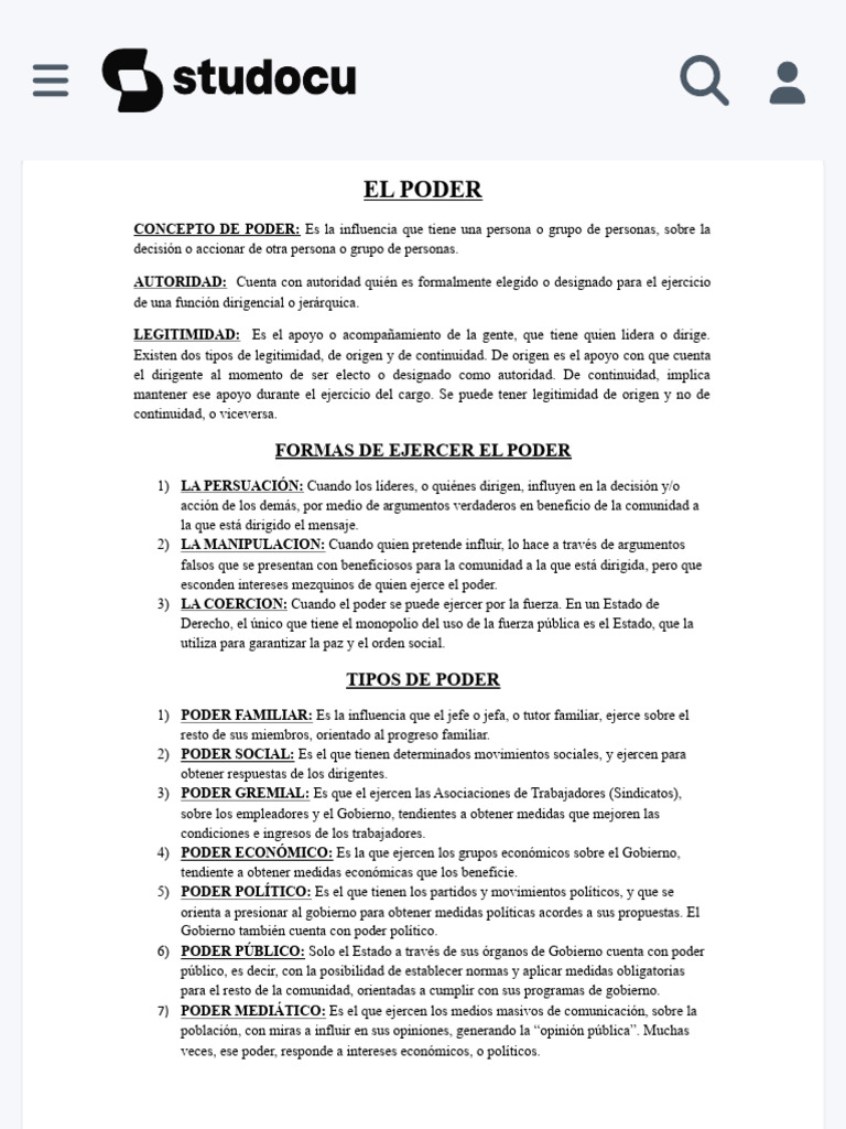 EL Poder Concepto Formas y Tipos - EL PODER CONCEPTO de PODER Es La ...